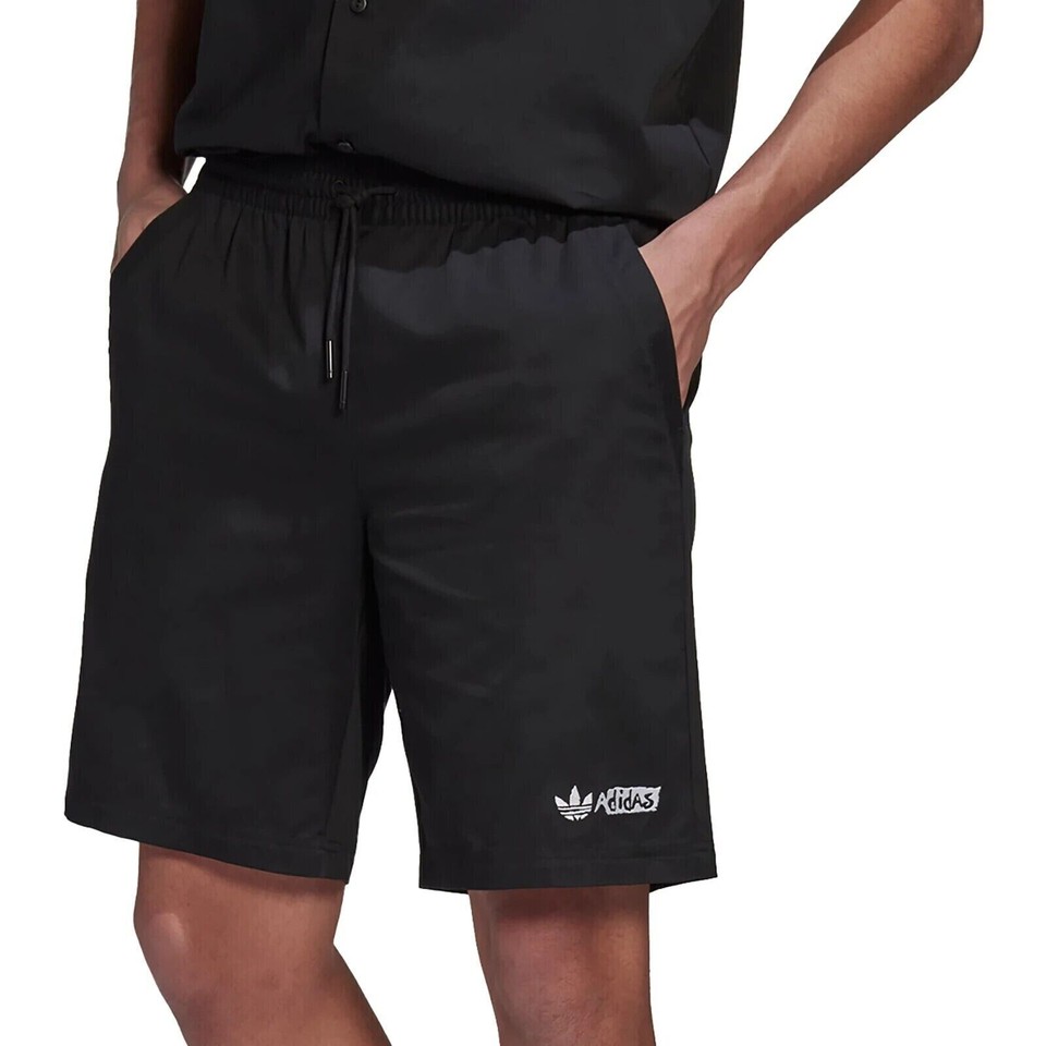 adidas Shorts Men's XS Cotton Black Twill Elastic Waist Drawstring NEW ...