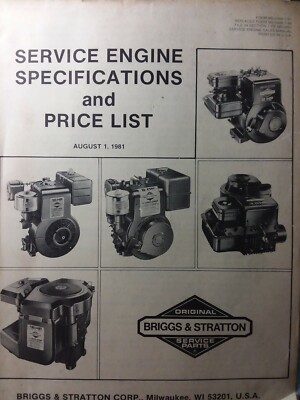 Briggs & Stratton 1981 Service Engine Specifications & Price List Catalog Manual | eBay