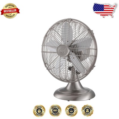 12-Inch Retro Oscillating Table Fan in Brushed Nickel - All-Metal ...