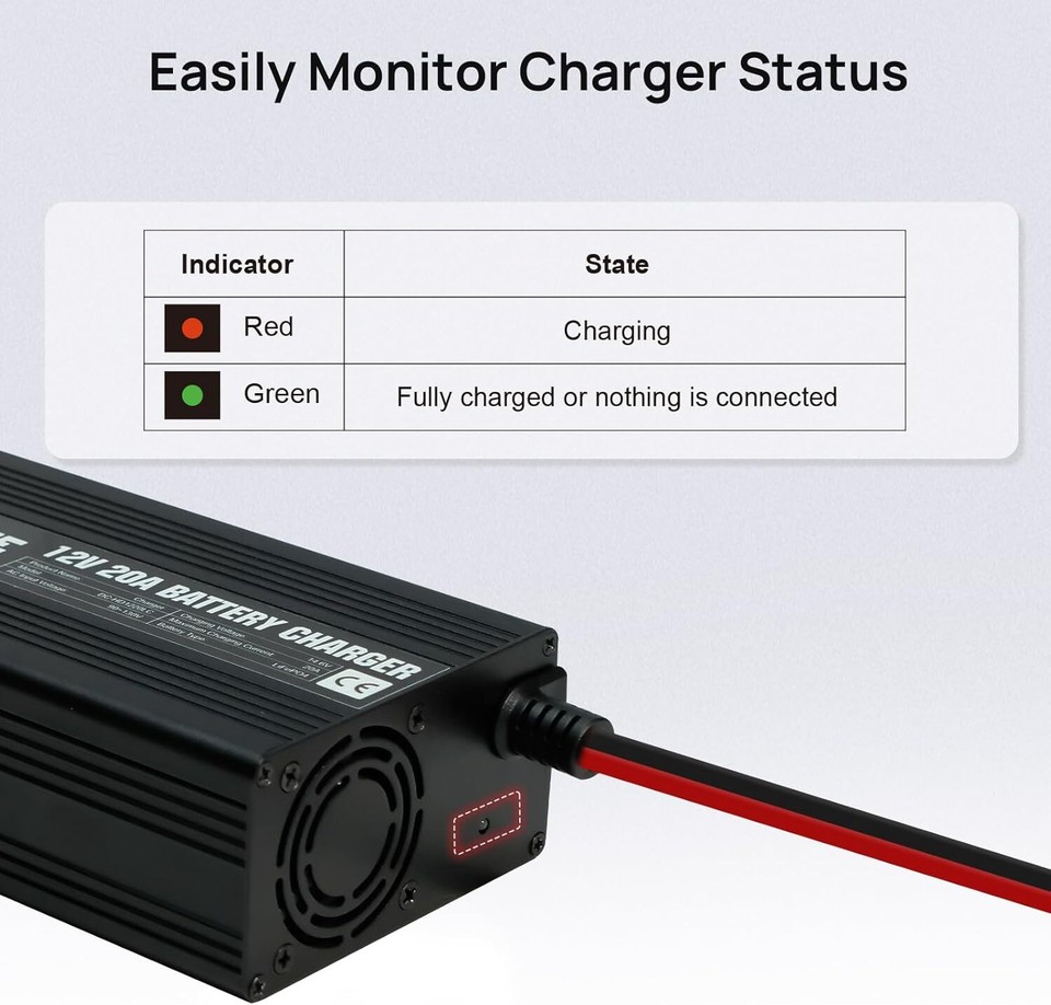 12V 20A Lithium Battery Smart Charger with Battery Quick Connector LED ...