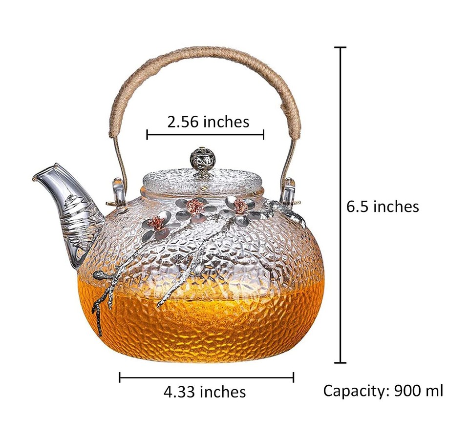 Japanese hammered glass exquisite 900ml tea pot with tin and copper ...