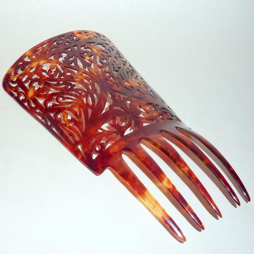 Hand Carved 7 1/2" Vintage Peineta Mantilla Hair Comb Faux Tortoise ...