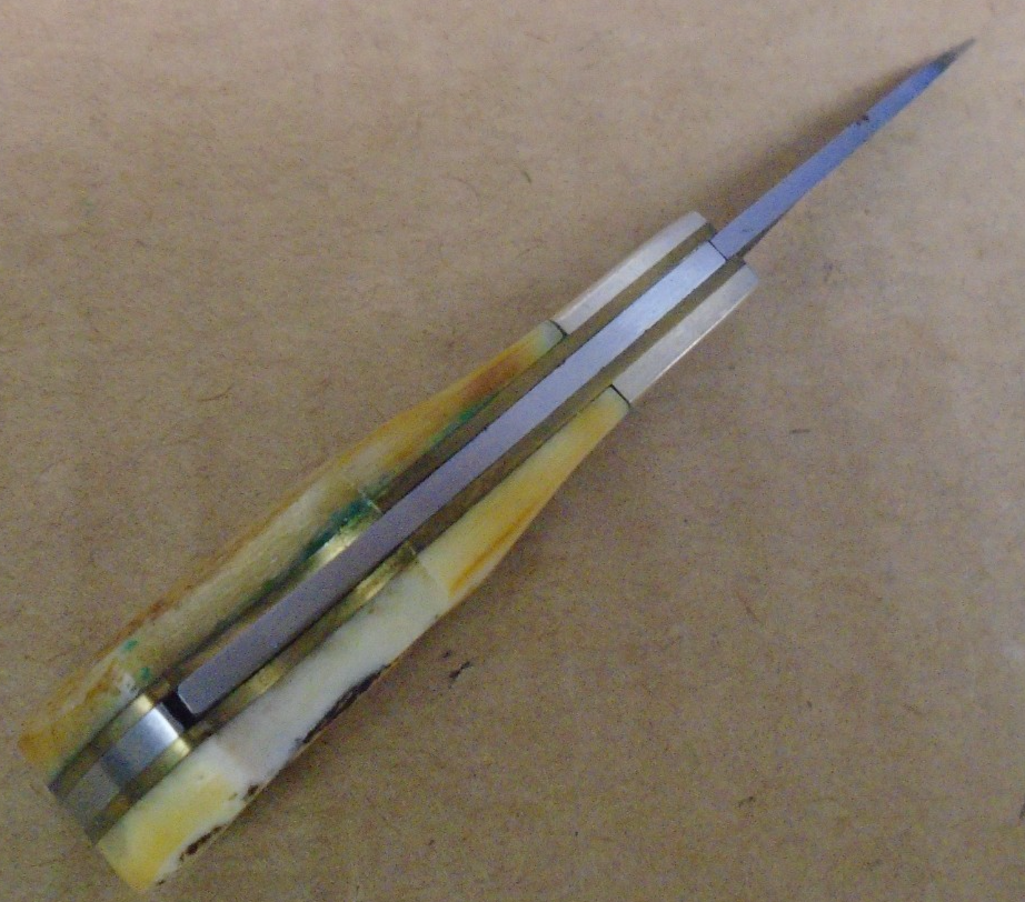 VTG BEAR MGC DAMASCUS MINI FOLDING LOCKBACK KNIFE STAG HANDLE USA 2-1/4 ...