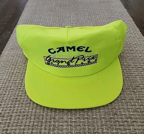 Vintage Joe Camel Motorcycle Grand Prix Miami Yellow Nylon Neon Hat ...