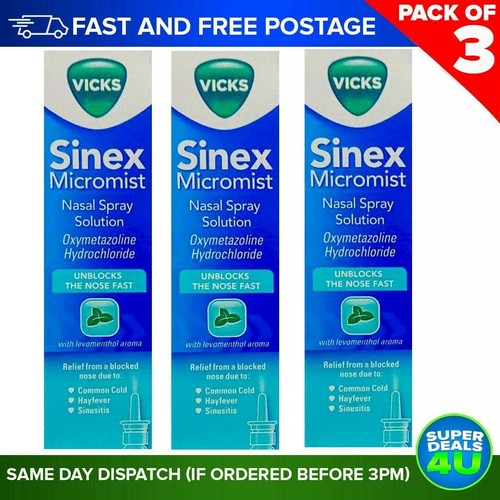 3 x Vicks Sinex Micromist Nasal Spray Solution 15ml - UNBLOCKS NOSE ...