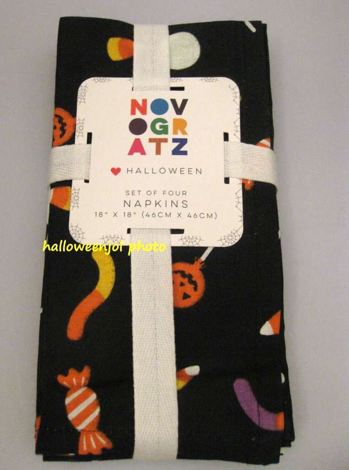 NOVOGRATZ HALLOWEEN CANDY CORN PUMPKIN Cloth Fabric Napkins 18x18 Set ...