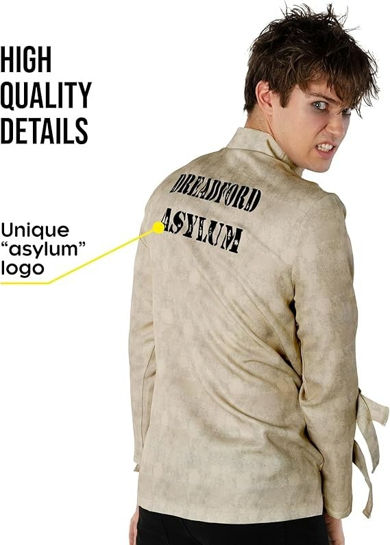 Men`s Straight Jacket Costume Adult Insane Asylum Outfit Halloween M ...
