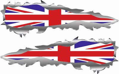 Ripped/torn metal effect UNION JACK sticker SETOF2 350mmx120mm cars ...