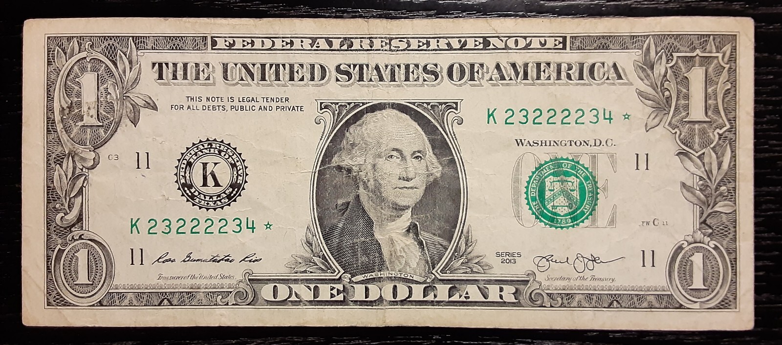 $1 Trinary Quad 5 of a Kind One Dollar Star Note K23222234* Fancy ...