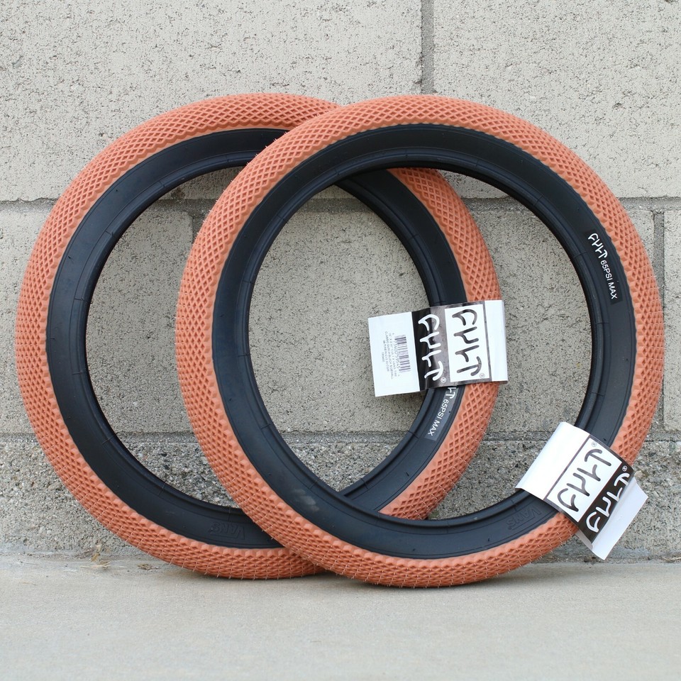PAIR OF CULT BMX VANS BICYCLE GUM/BLACK TIRES for SMALL BIKES (Select a ...
