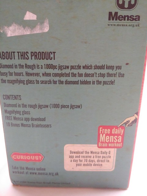 Mensa’s Diamond in The Rough Jigsaw 1000 PC Puzzle WOW Stuff Age 14 for ...