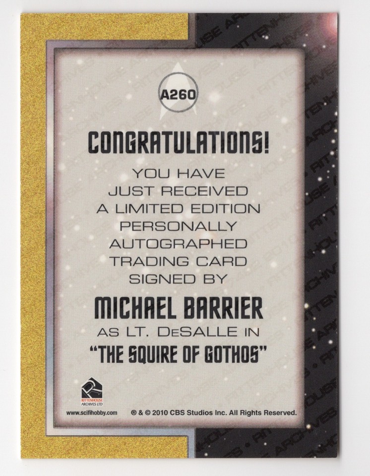 Michael Barrier Lt DeSalle STAR TREK TOS Heroes and Villains Autograph ...