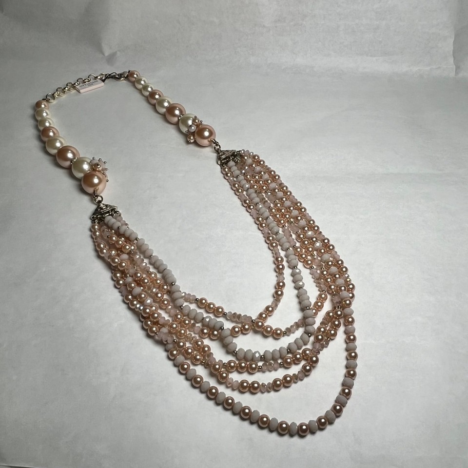 Multi-Strand Pearl & Bead Necklace By Ottaviani 1945 BIJOUX Long Pink ...