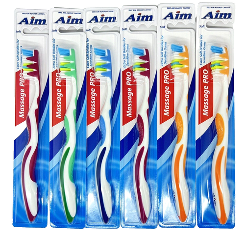 Aim Massage Pro Soft Bristle Standard Toothbrush 6 Pack Individually ...