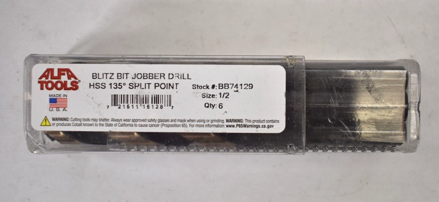 Lot of 6 Alfa Tools Blitz Jobber Length Drill Bits 1/2" 135° HSS BB74129 | eBay