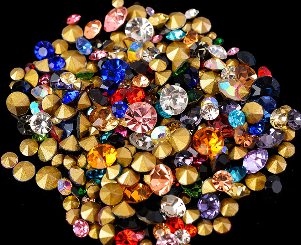 1440 pcs Mixed Color Round Pointed Back Crystal Glass Rhinestone Pick ...