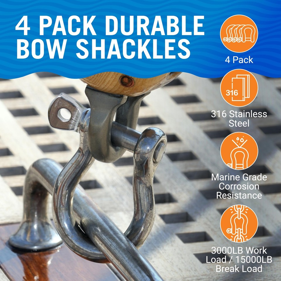 Premium Stainless Steel D Ring Shackles 1/2 inch 3/8, 5/16 or 1/4 Mini ...