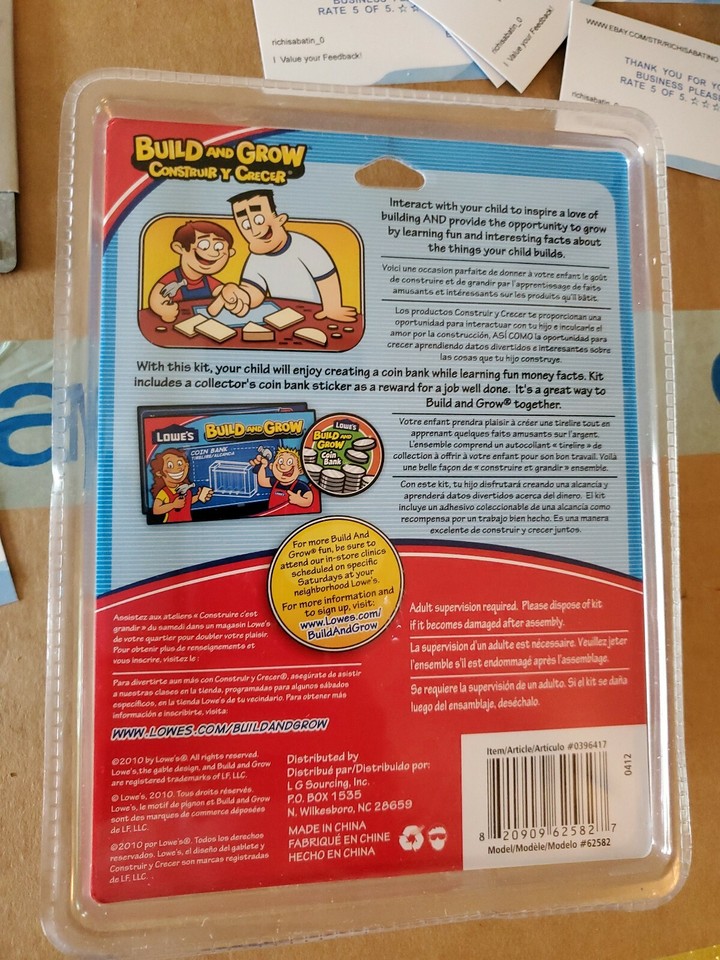 NEW Lowe's Build and Grow Wooden Coin Bank DIY Construction Project Kit ...