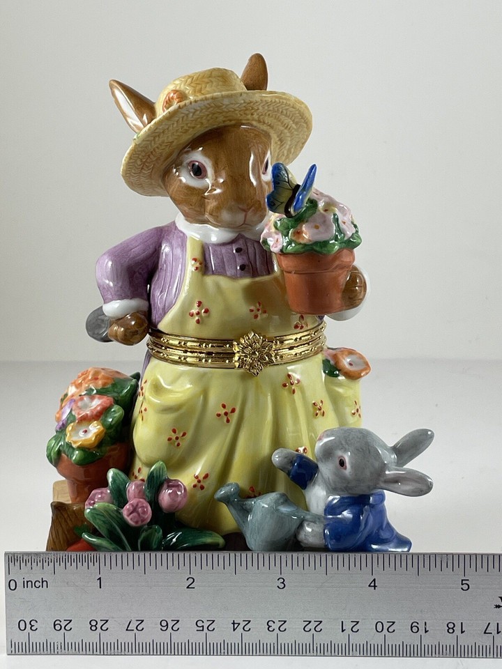 CWC Bunny Rabbit Spring Easter Gardening Hinged Trinket Box | eBay