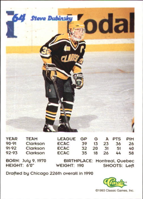 1993 Classic #64 Steve Dubinsky | eBay