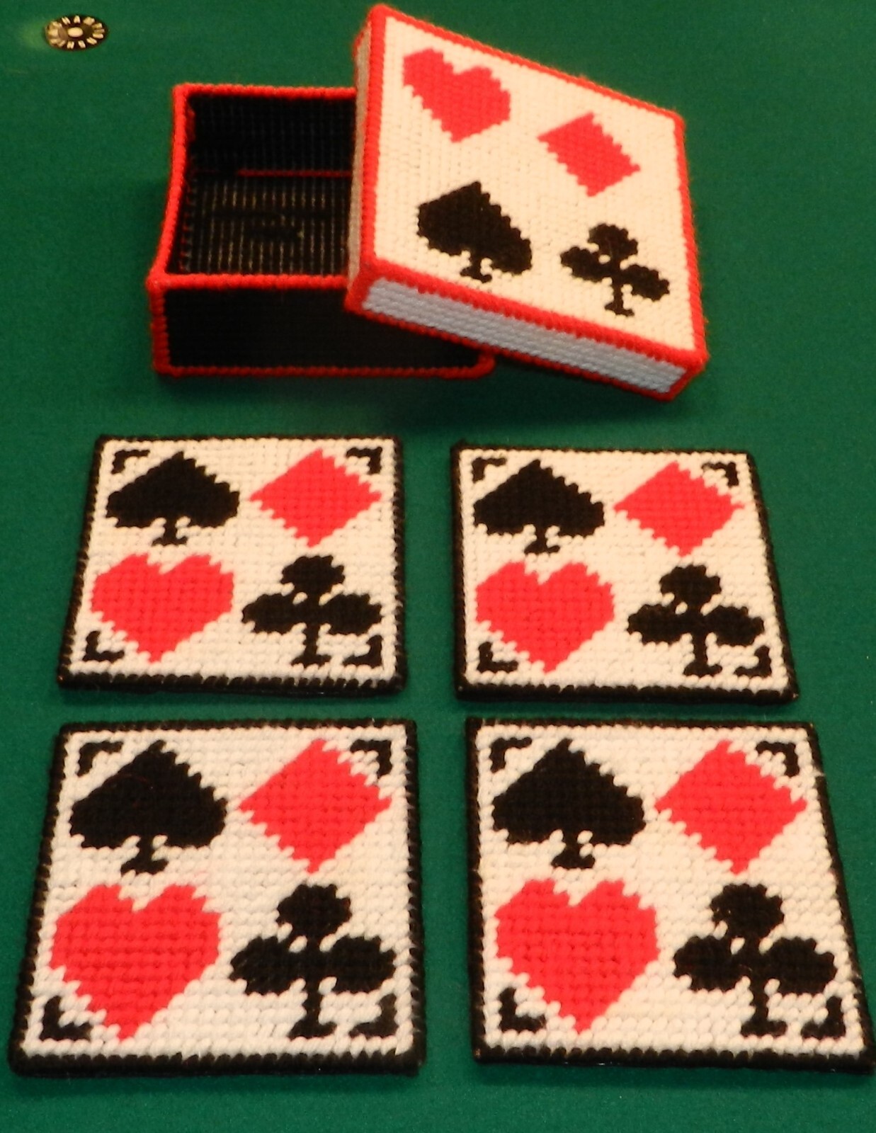 Vintage Handcrafted Set of 4 Plastic Canvas Playing Card Coasters in ...