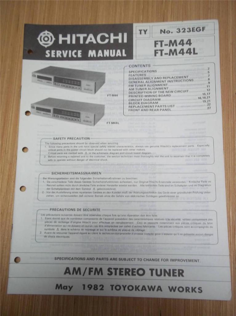 Hitachi Service Manual~FT-M44 FT-M44L Tuner~Original Manual | eBay