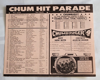 1966 CHUM HIT PARADE CHART PAPER MUSIC HITS TOP 10 TORONTO CANADA THE ...