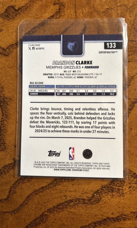 2025 Topps Chrome Basketball Brandon Clarke 1 / 1 | eBay