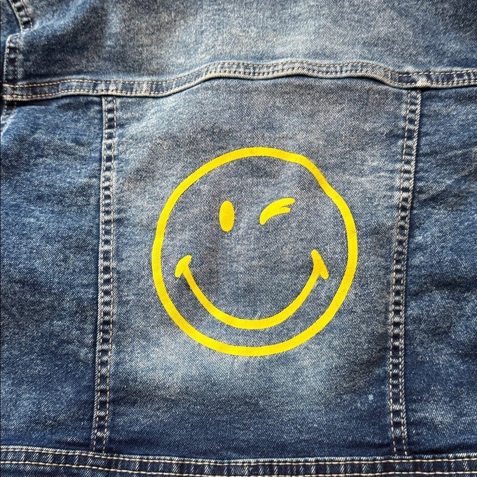 SMILEY WORLD Kids Jean Jacket Yellow Smiley Face Girl's Size 8 | eBay