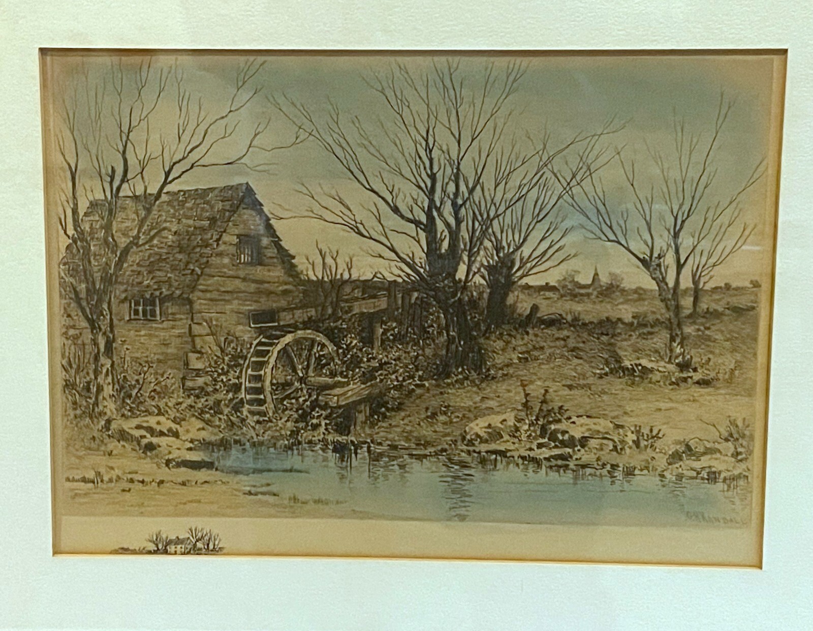 AMERICAN ARTIST G. H. RANDALL - SIGNED FRAMED ENGRAVING OF COTTAGE IN ...