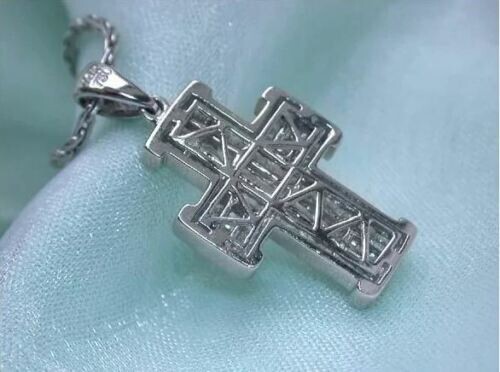 2Ct Lab Created Diamond Princess Cross Pendant 14K White Gold Silver ...