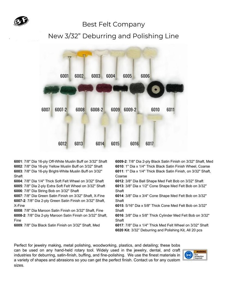 3/32" Deburring & Polishing Felt Bob Kit, Satin Finish, Muslin Buff, Rotary Tool | eBay