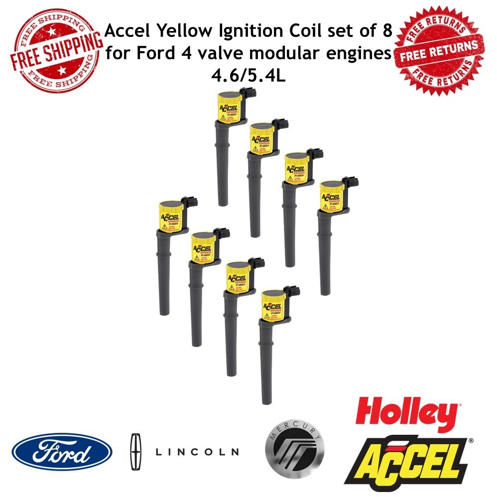 Accel Yellow Ignition Coil set of 8 for Ford 4 valve modular engines 4. ...