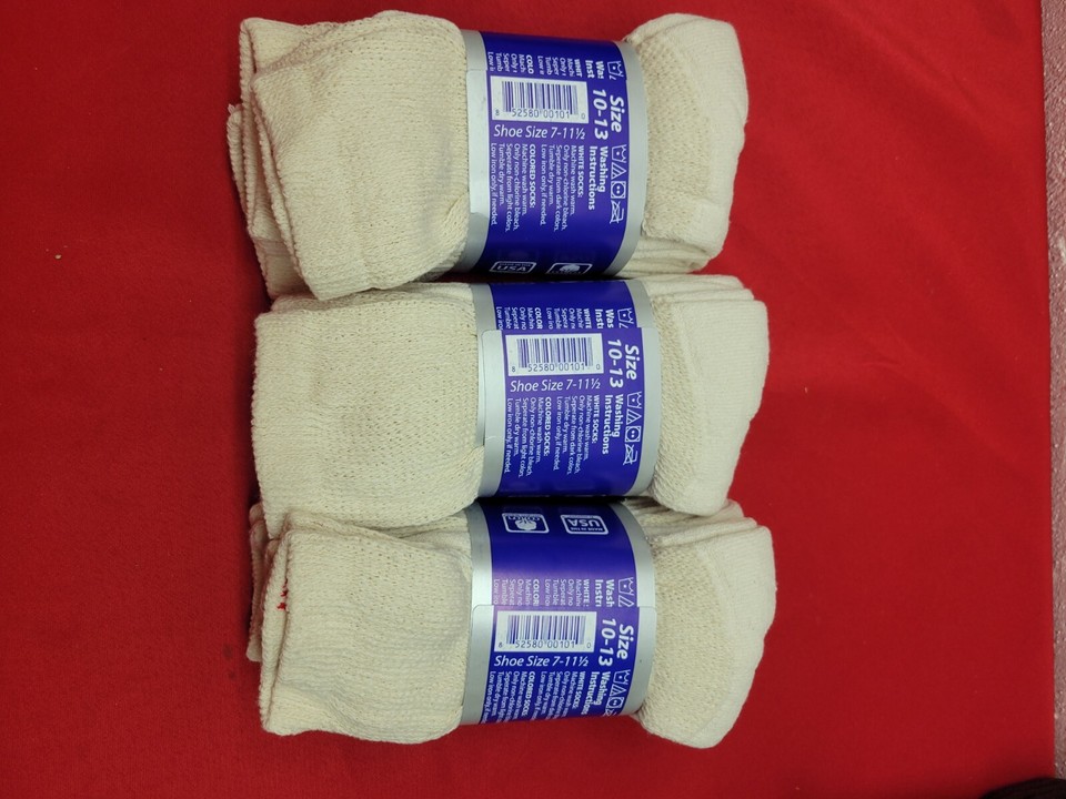 9 Pairs CSM Diabetic Crew Socks Cream Size 10 - 13 Loose Fit Top Edema ...