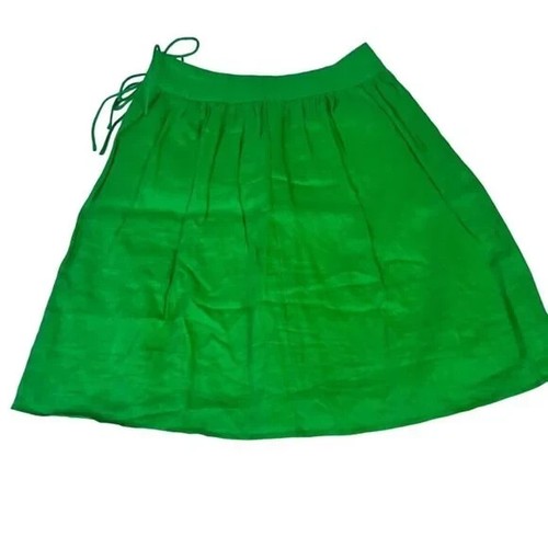 J Crew Emerald Green Linen Knee Length Skirt A-Line Zip & Strings Side ...