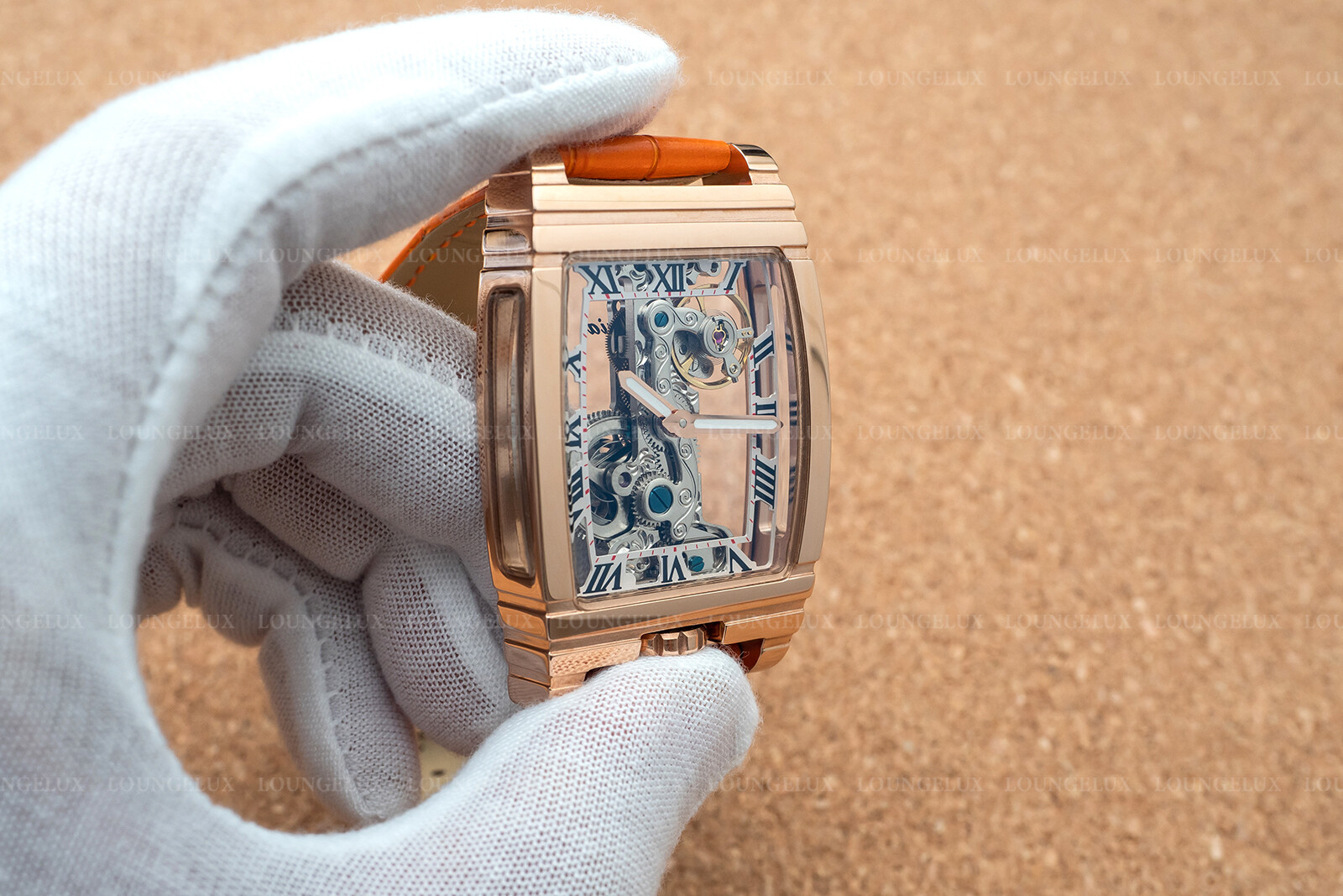 Mens Rose Gold Bridge Manual Mechanical Watch - Orange Leather ...