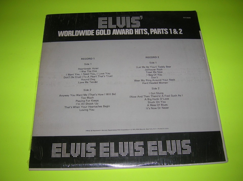 Rock Double L.P. - Elvis Presley - Worldwide Gold Award Hits 1 & 2 ...