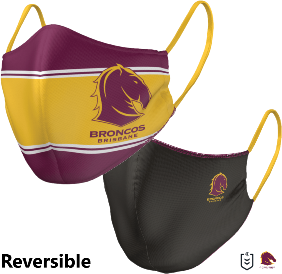 Brisbane Broncos NRL Kids Child Size Reversible Washable Face Mask | eBay