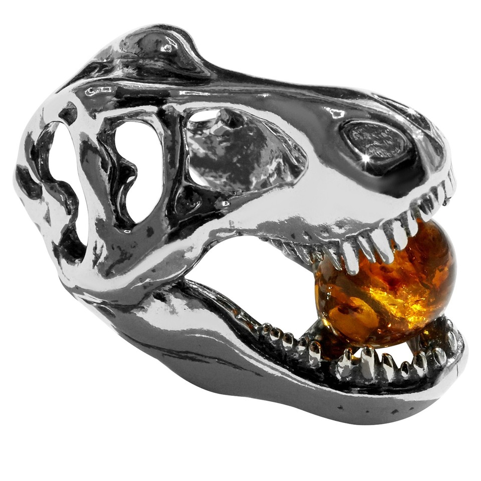 925 Solid Sterling Silver Honey Baltic Amber Jurassic Park T-Rex Slider ...