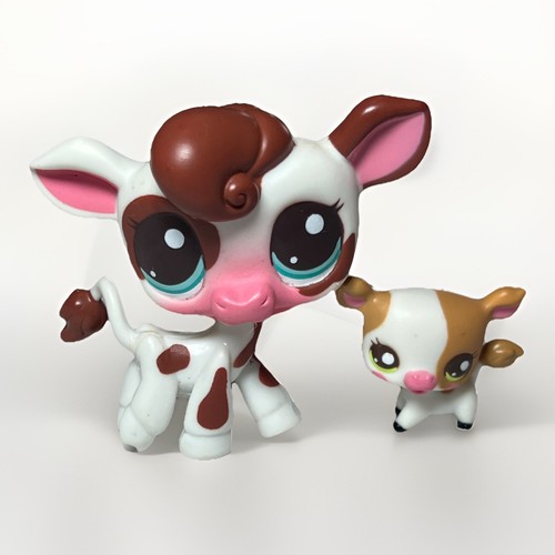 Littlest Pet Shop LPS Rare # 2505 # 2506 White Brown Mommy & Baby Cow ...