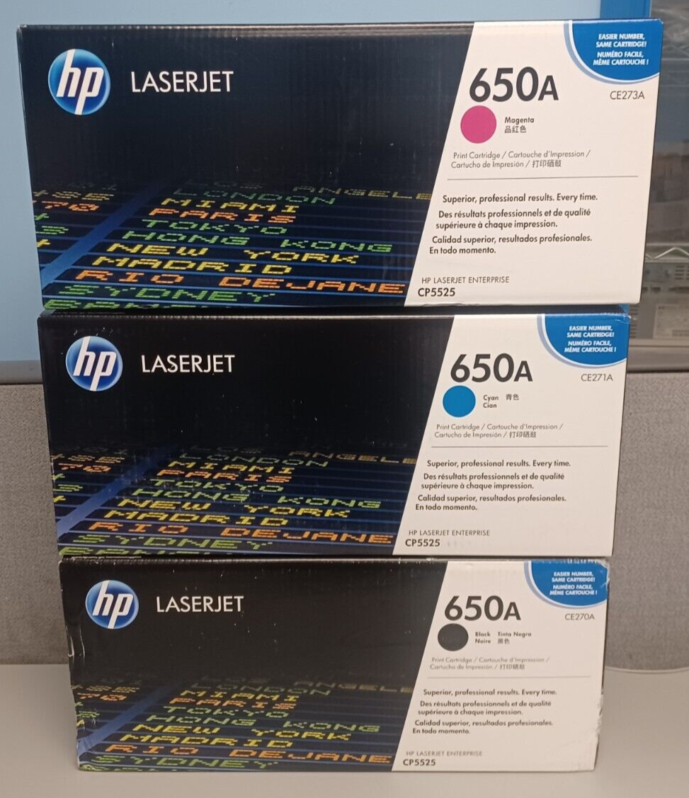 Genuine HP 650A Toner Set Of 3 CE270A CE271A CE273A New/Sealed | eBay