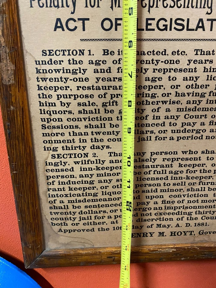 Antique 1800's Sign Pub Tavern Drinking Laws Rules Vtg Civil War Minors ...