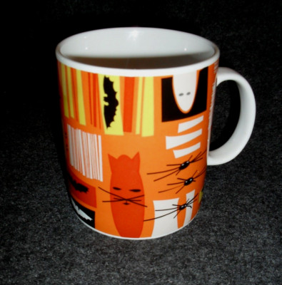 Crate & Barrel Halloween Orange & Black mug Spiders Ghosts Bats ...