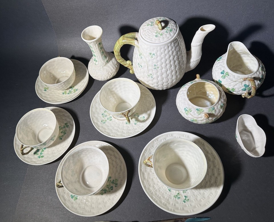 Belleek Ireland Ivory Shamrock Fine China Tea-set And More Pre-owned | eBay