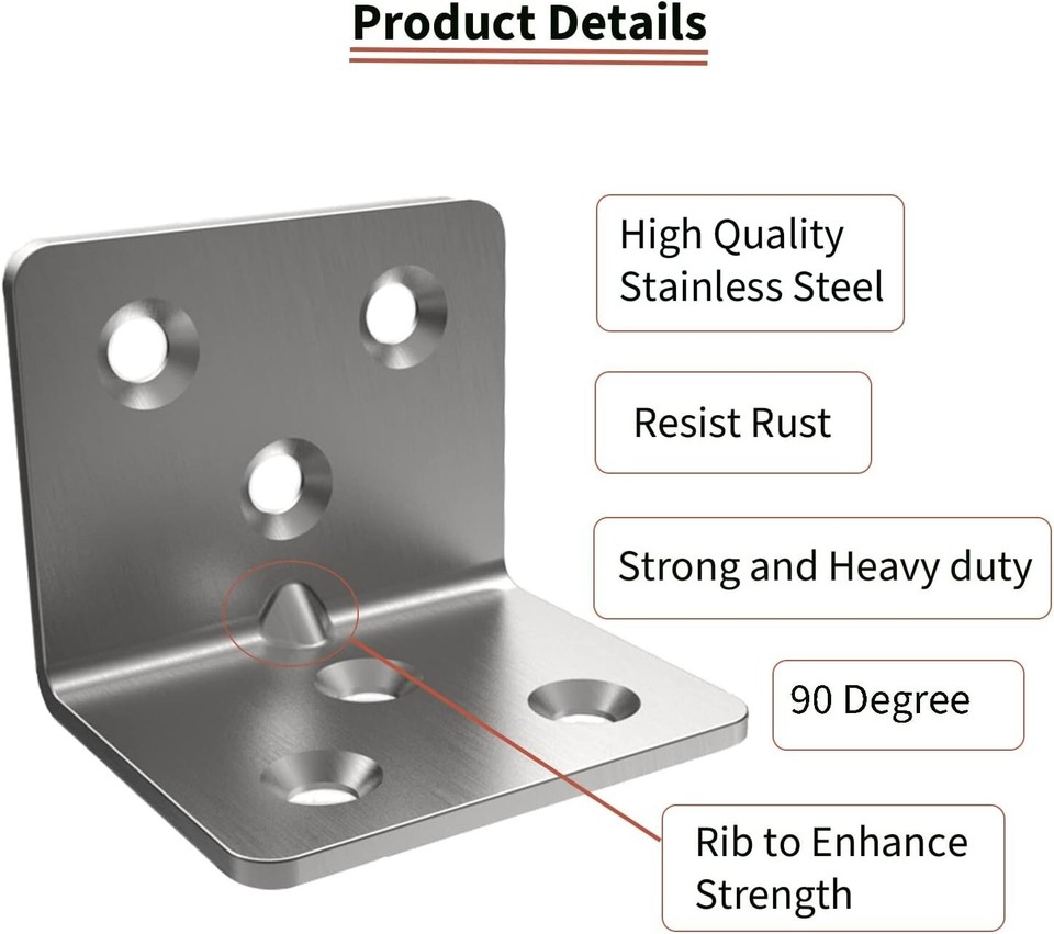 20 Pcs Stainless Steel L Bracket 90 Degree Corner Bracket with Screws ...