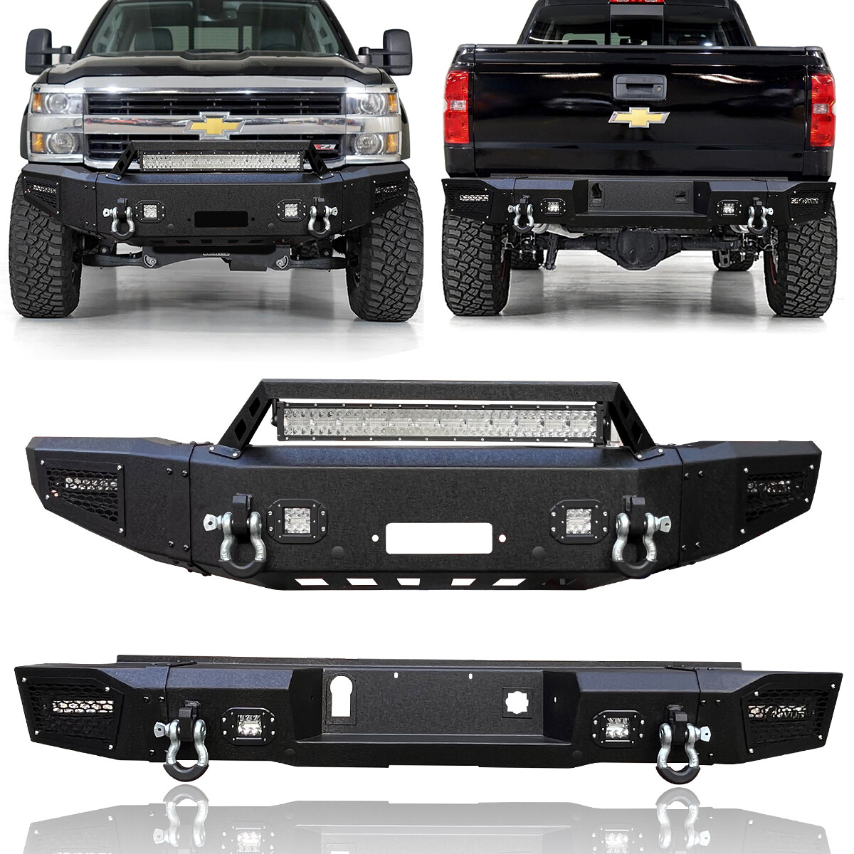 LUYWTE Steel Front Rear Bumpers Fits 2015-2019 Chevy Silverado 2500HD ...