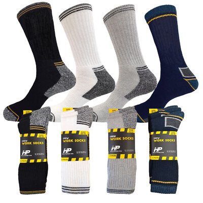 6PK MEN'S LONG CREW WORK SOCKS COTTON INDUSTRIAL SOCKS REINFORCED HEEL ...