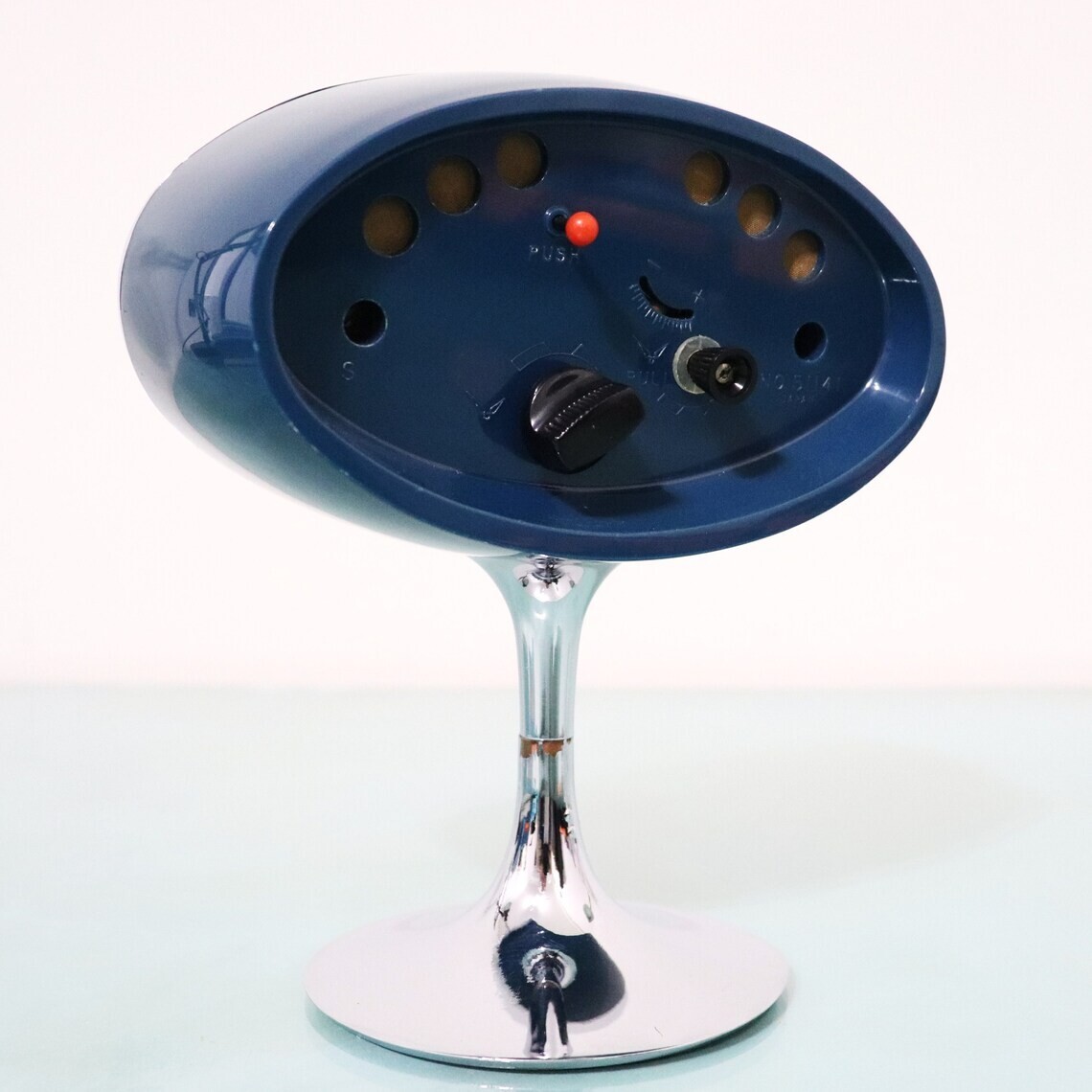 RHYTHM 51141 TOP! Clock Mantel Alarm Vintage Space Age Blue CHROME Desk ...