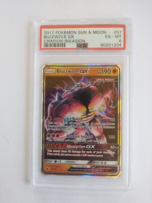 Buzzwole GX Crimson Invasion 2017 Sun & Moon Holo Pokemon Graded PSA 6 ...