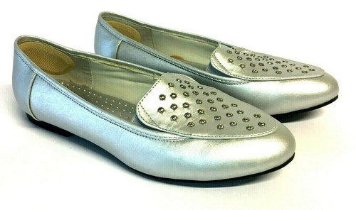 Angel Steps Shoes Slip On Casual Dressy Flat Silver Studs Cute Comfy ...